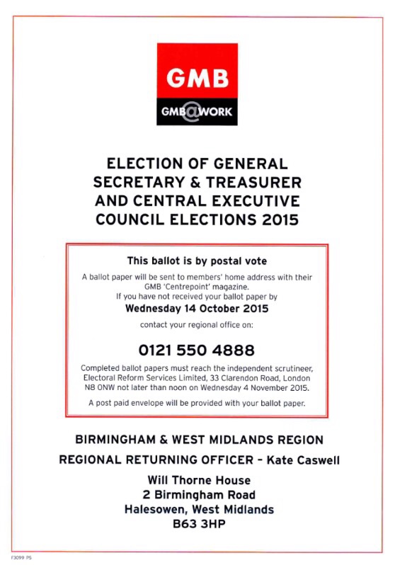 GMB General Secretary, Treasurer and CEC elections | GMB S85 Sandwell ...